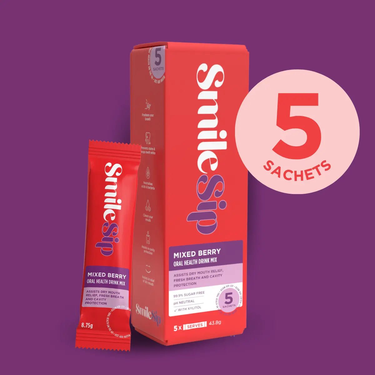 SmileSip Mixed Berry 5-Pack | Oral Health Drink Mix